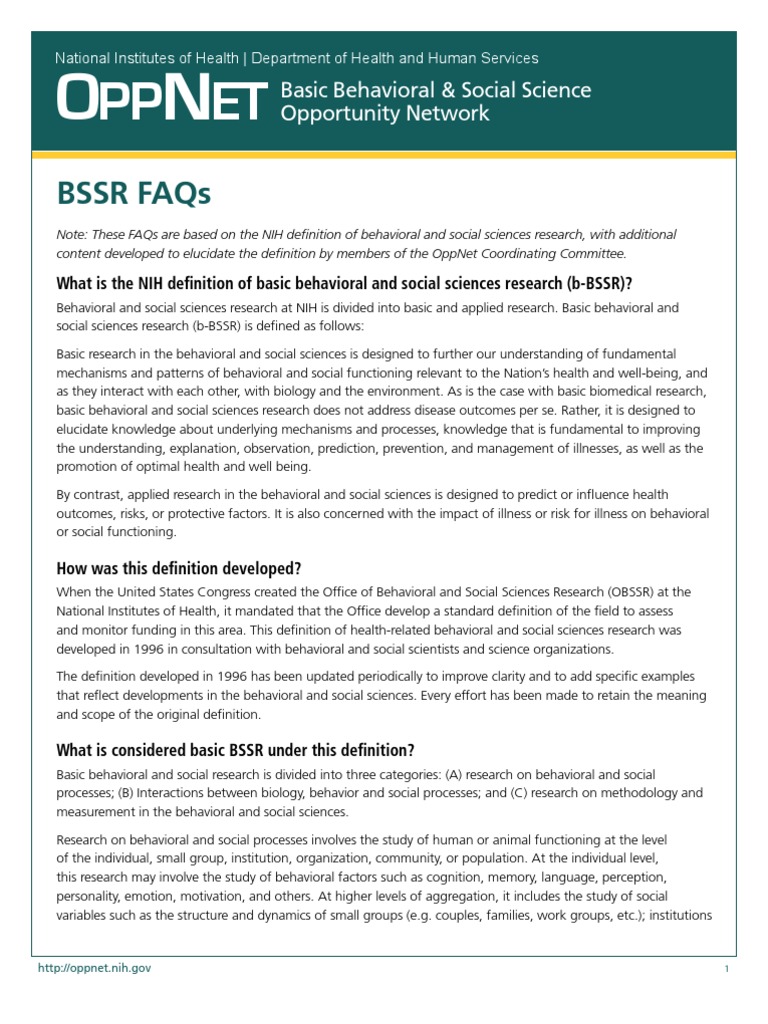BSSR Faqs | PDF | Behavior | National Institutes Of Health