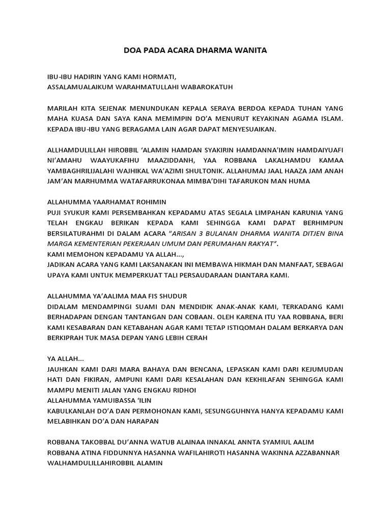 Doa Pada Acara Dharma Wanita | PDF