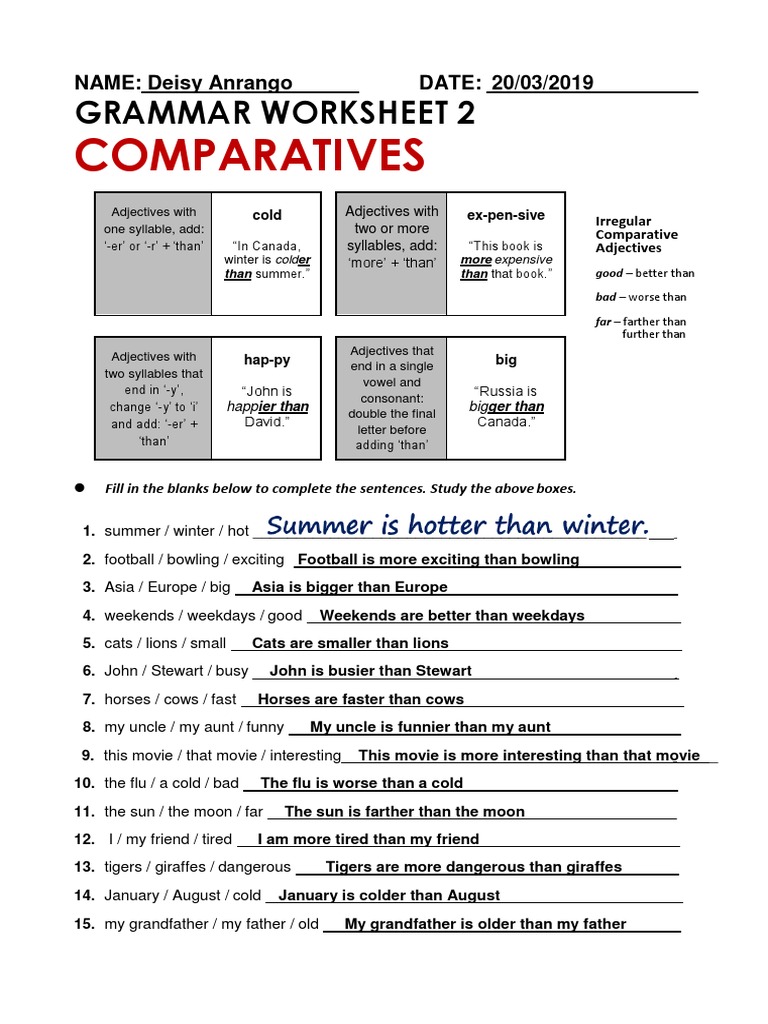 Comparatives: Grammar Worksheet 2 | PDF | Human Voice | Oral Communication