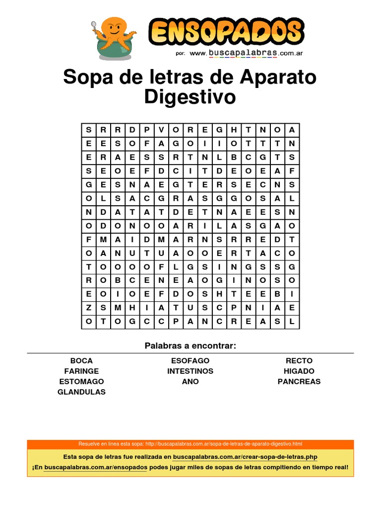 Sopa de Letras de Aparato Digestivo PDF | PDF