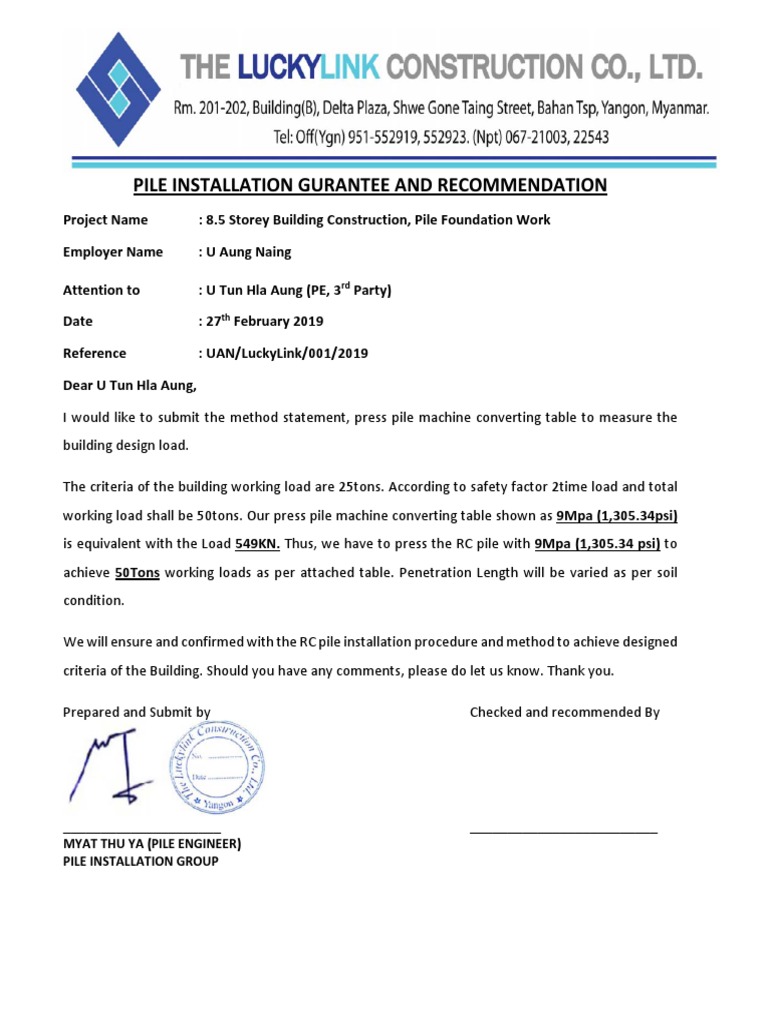 Pile Installation Letter | PDF