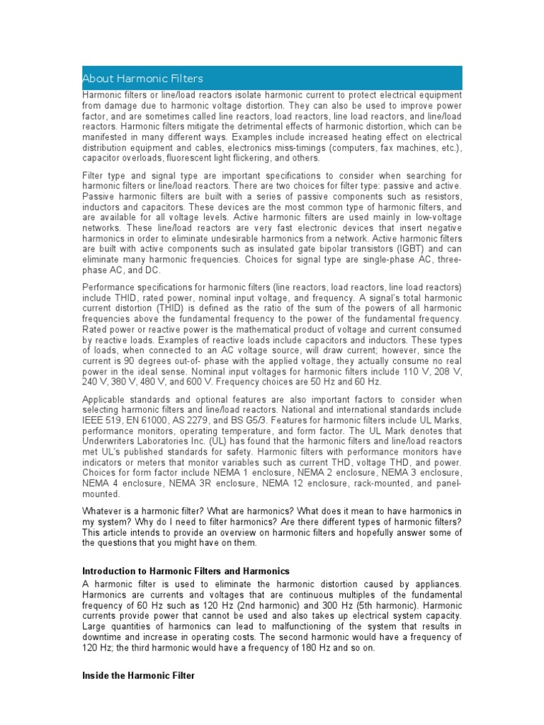 Overview of Harmonic Filters | PDF | Electronic Filter | Passivity ...