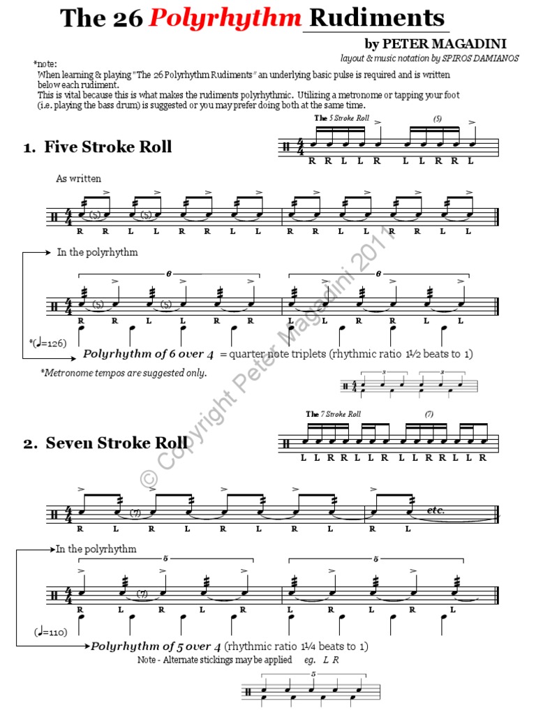 The 26 Polyrhythm Rudiments Magadini | PDF | Musical Compositions | Music Theory