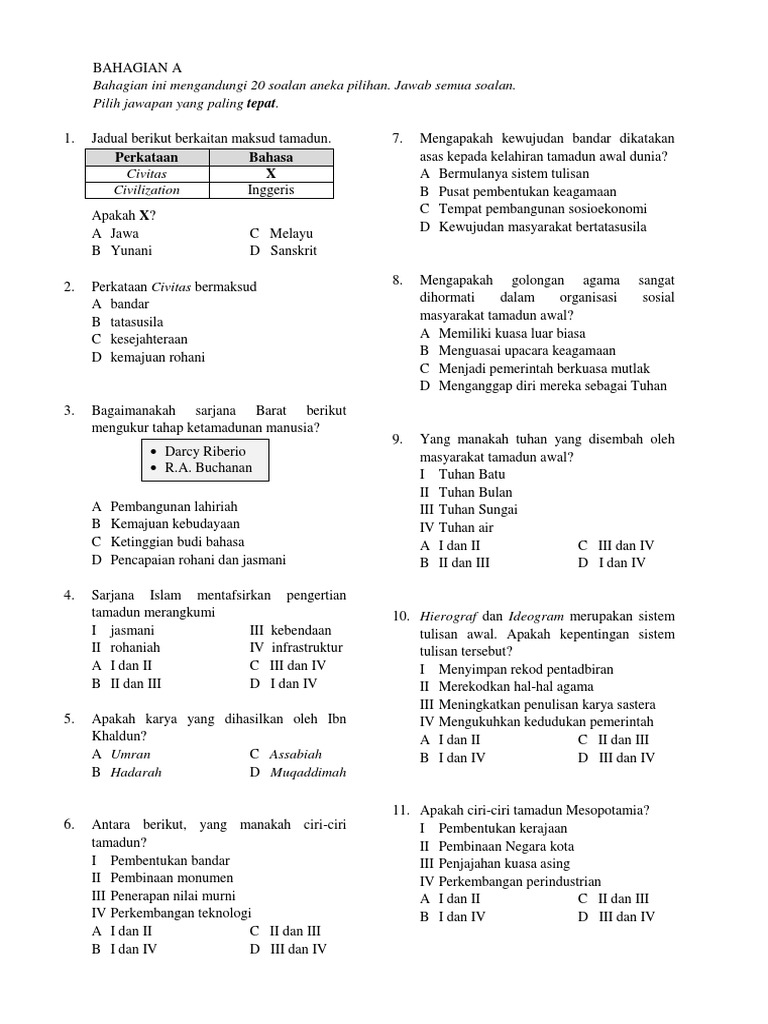 Ujian 2 Sej Ting 1 2018 | PDF