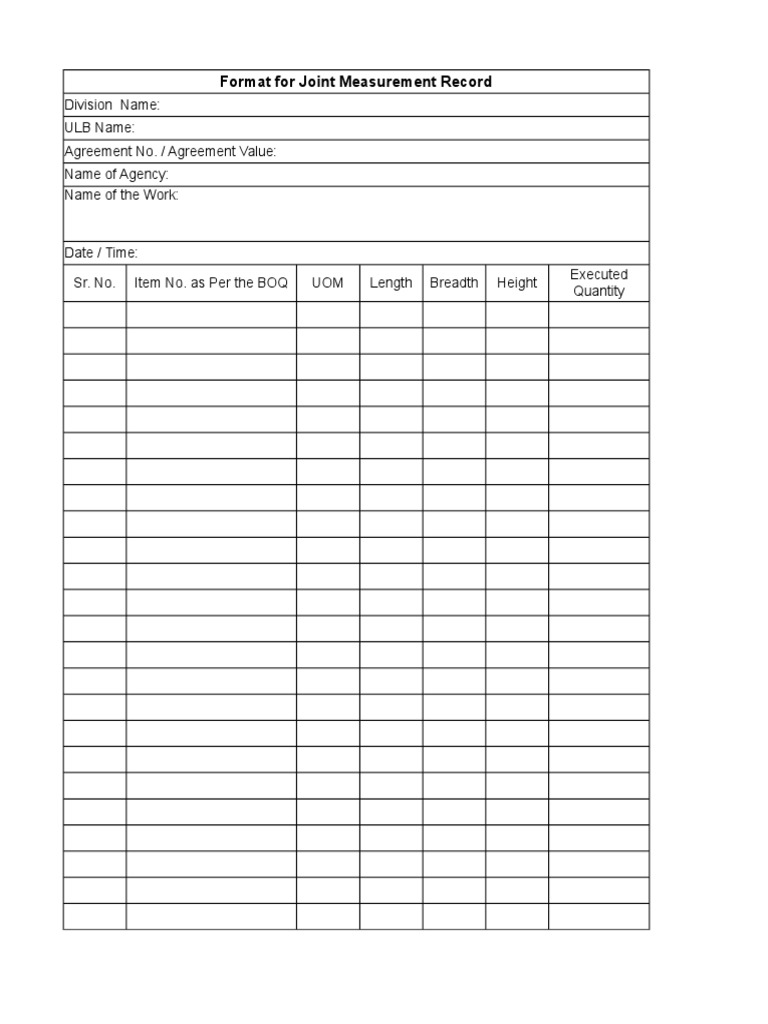 Format For Joint Measurement Record | PDF