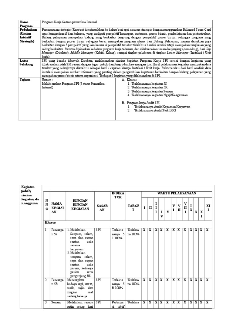 Program Kerja SPI dan Audit | PDF