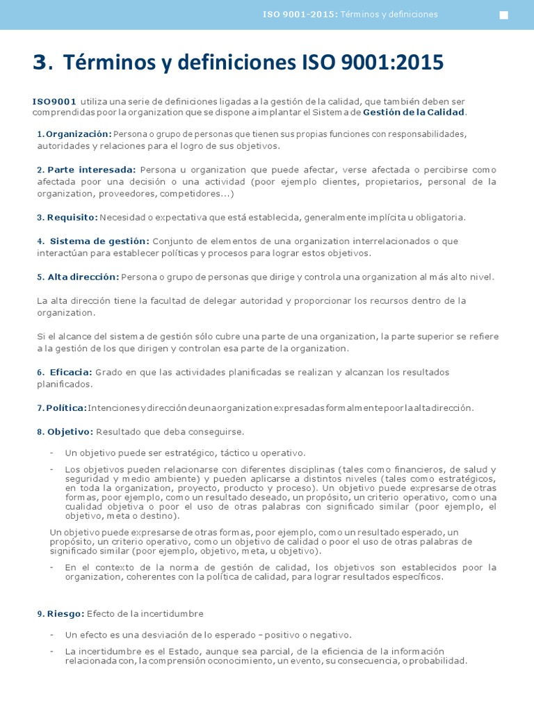 Definiciones y Terminos ISO-9001 2015 | PDF | Gestión de la calidad ...