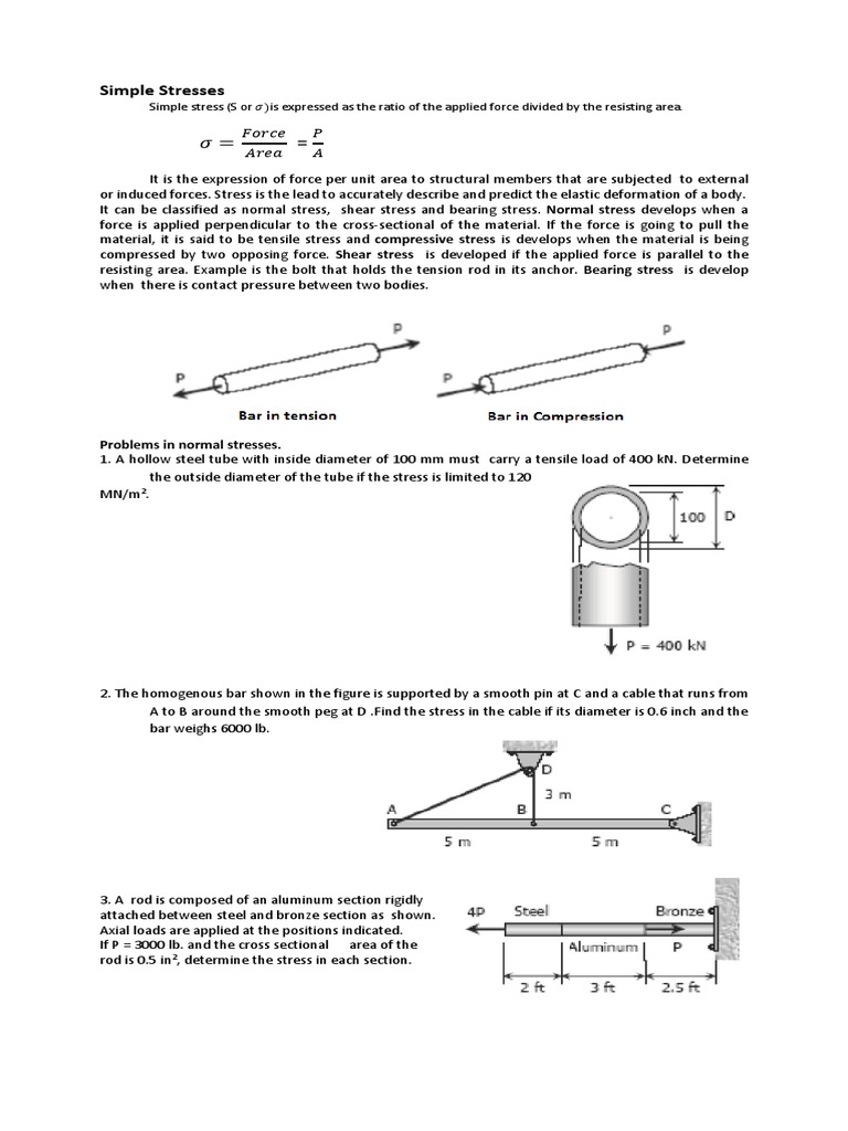 Simple Stresses: Simple Stress (S or ) Is Expressed As The Ratio of The ...