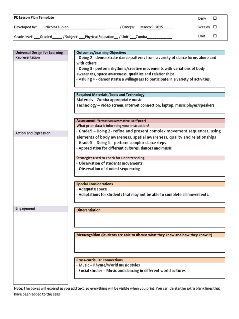 Ed 3823 - Udl Lesson Plan - Zumba - Nicolas Lupien | PDF | Dances ...