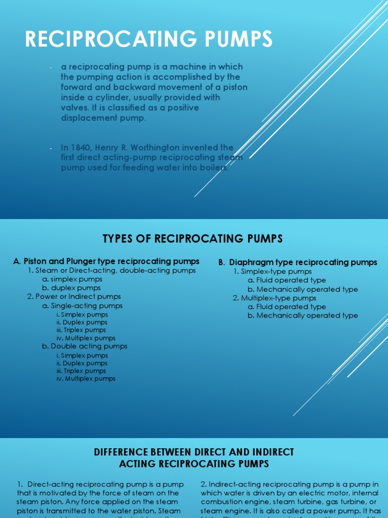 Types and Classifications of Reciprocating Pumps | PDF | Pump | Steam ...