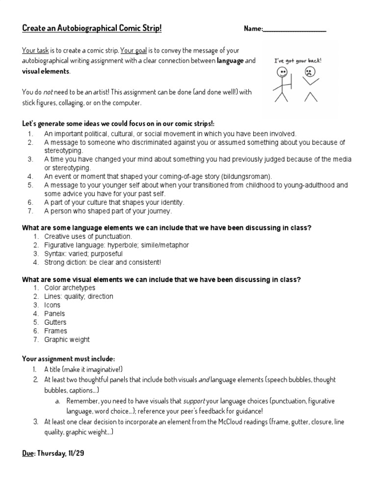Create An Autobiographical Comic Strip!: Name | PDF