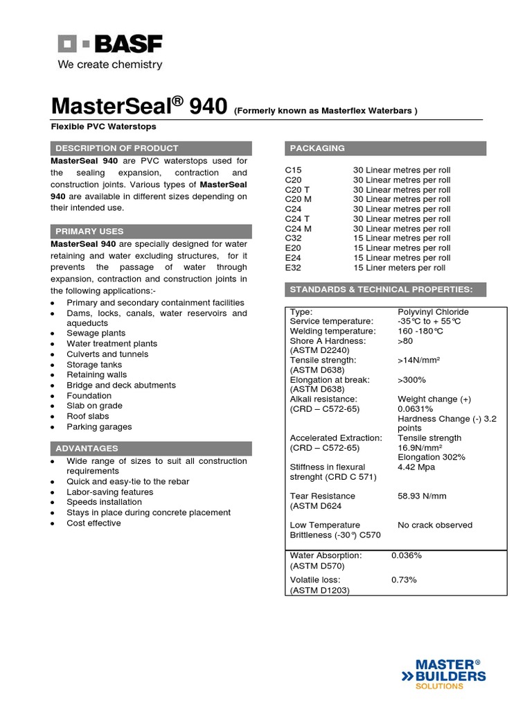 MasterSeal 940 TDS | Wall | Concrete | Free 30-day Trial | Scribd