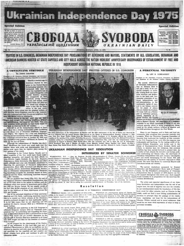 Ukrainian Independence Day 1975: Svoboda | PDF | Ukraine | Soviet Union
