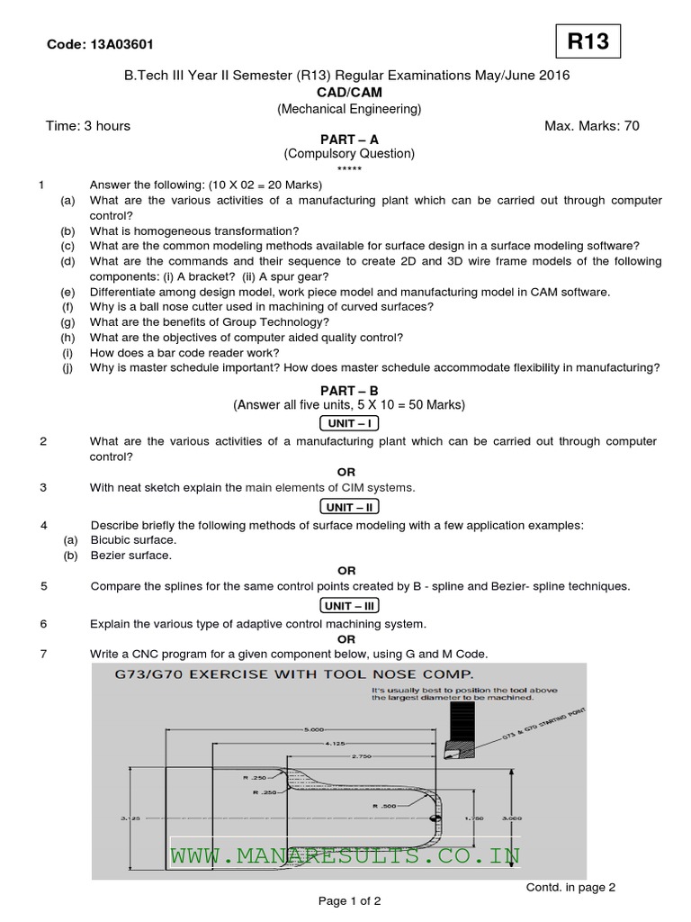 CAD/CAM Exam Questions for Mechanical Engineering | PDF | Computer ...