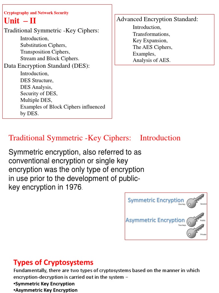 Unit - II: Traditional Symmetric - Key Ciphers: Advanced Encryption Standard | PDF | Cipher ...