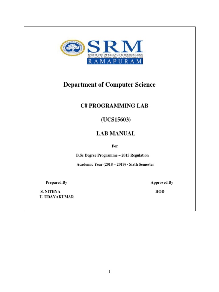 Lab Manual | PDF | C Sharp (Programming Language) | C (Programming ...