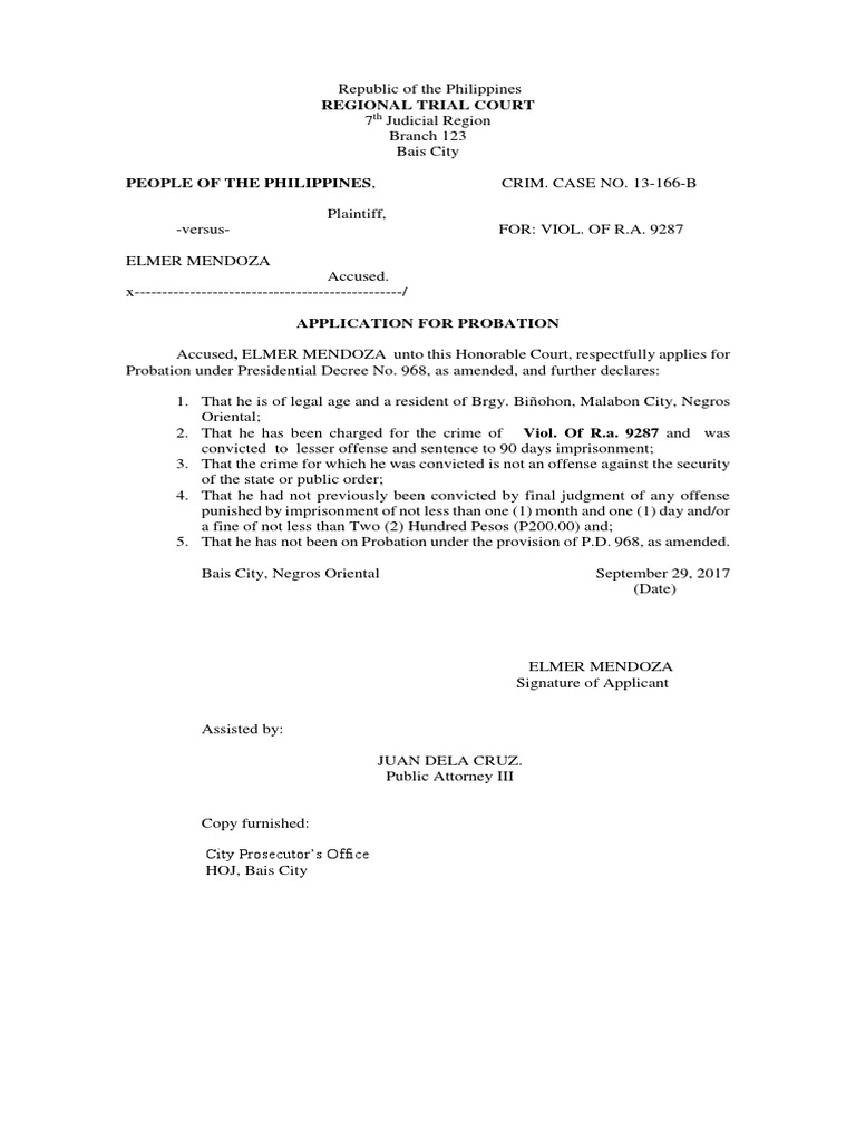 Application for Probation in Bais City | PDF