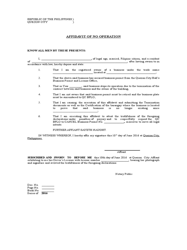 Affidavit of No Operation | PDF | Affidavit | Government Information