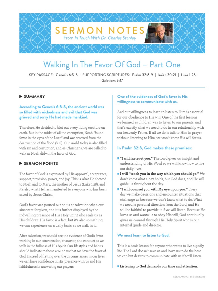 Sermon Notes: Walking in The Favor of God - Part One | PDF | Salvation ...