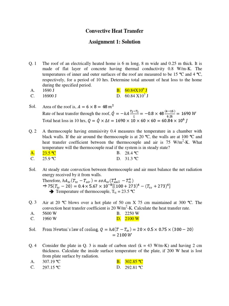 Solutions to Convective Heat Transfer Assignment Questions | PDF | Heat ...