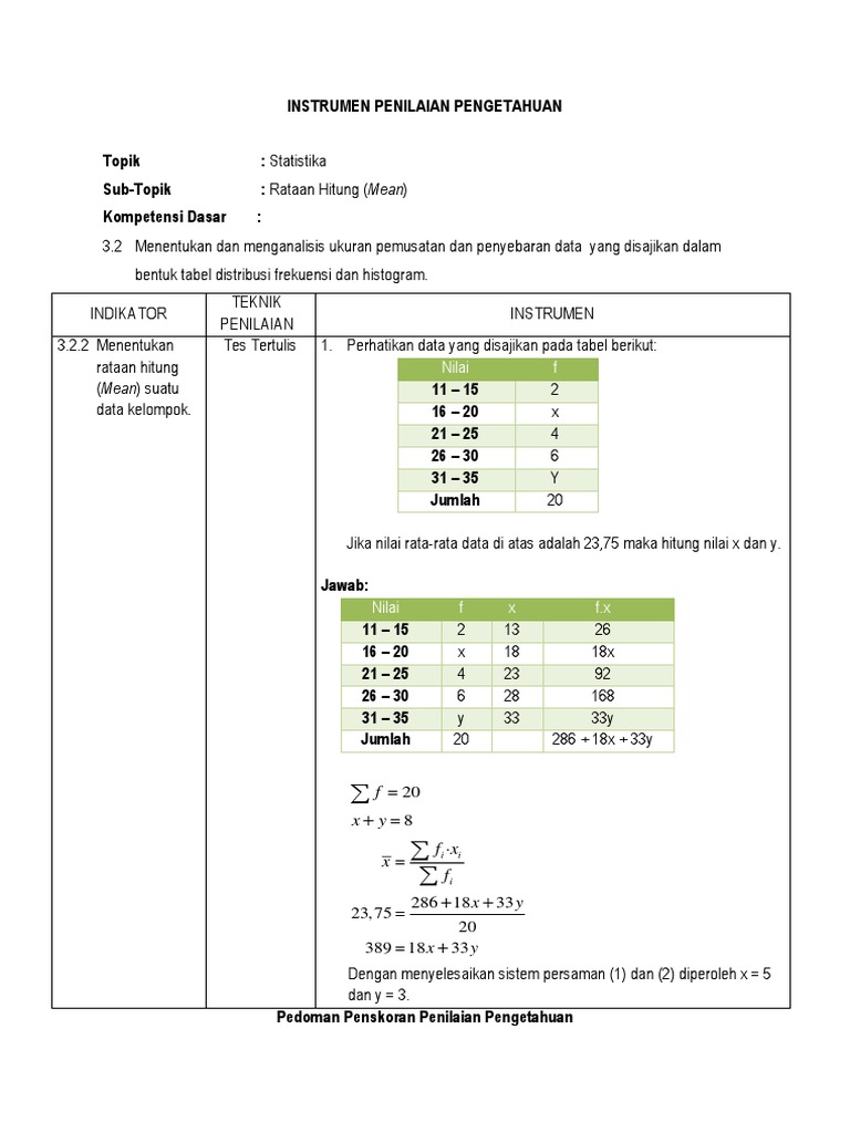 Instrumen Penilaian Pengetahuan | PDF
