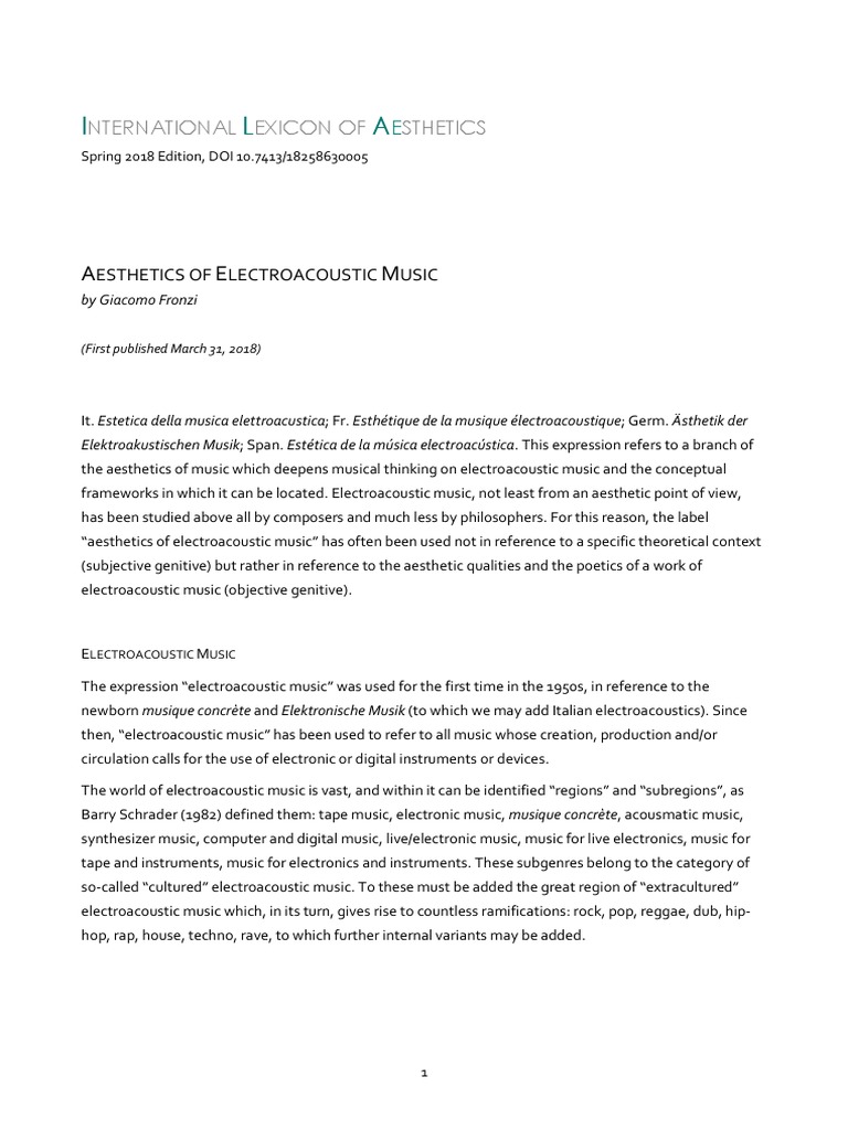 Aesthetics of Electroacoustic Music PDF | PDF | Aesthetics | Electronic ...