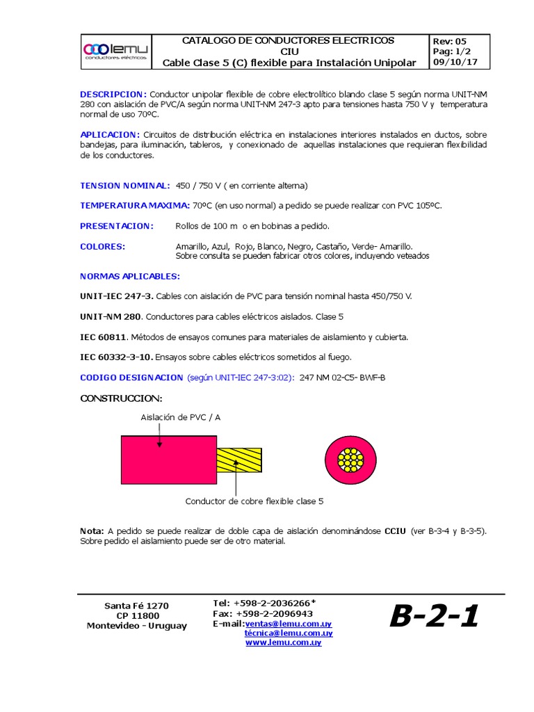 Cable Clase 5 (C) Flexible para Instalación Unipolar (Ciu) | PDF ...
