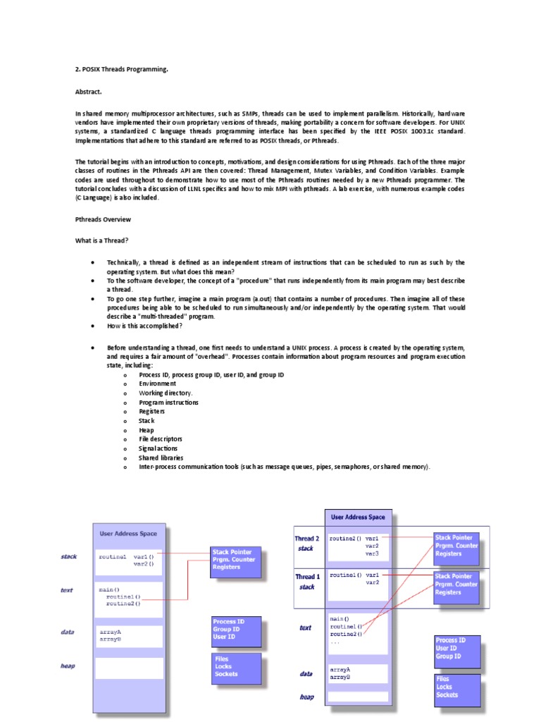 POSIX Threads Programming | PDF | Thread (Computing) | Subroutine