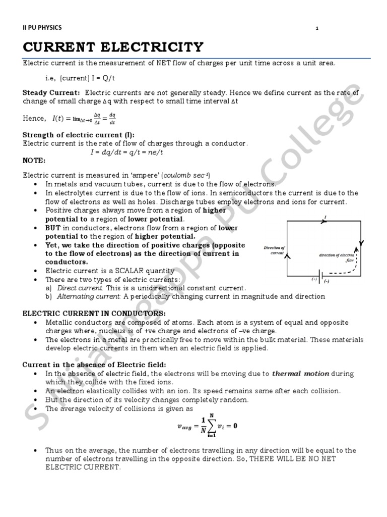 Current Electricity: I DQ/DT Q/T Ne/t | PDF | Electrical Resistivity ...