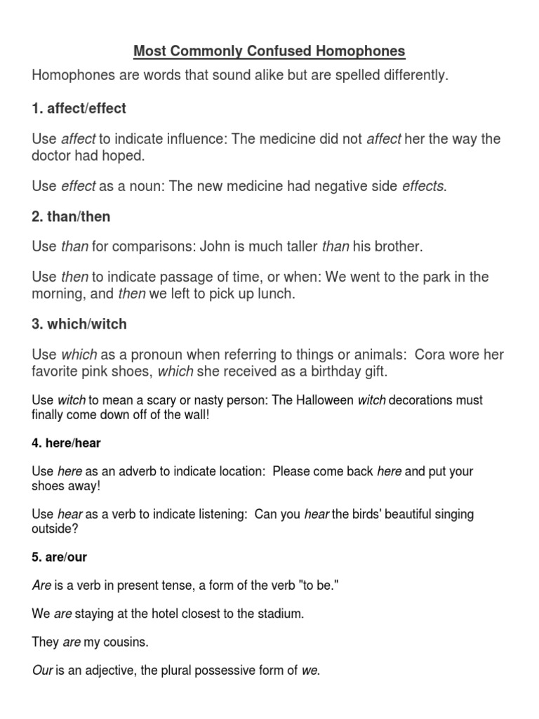 Most Commonly Confused Homophones | PDF | Verb | Adverb