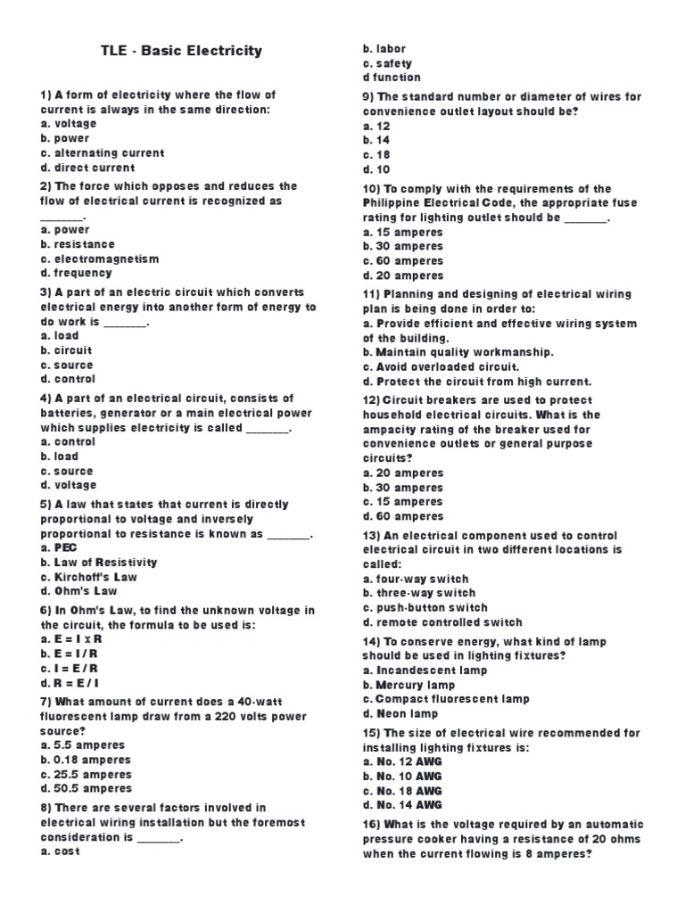 Tle Exam | PDF | Electrical Wiring | Series And Parallel Circuits