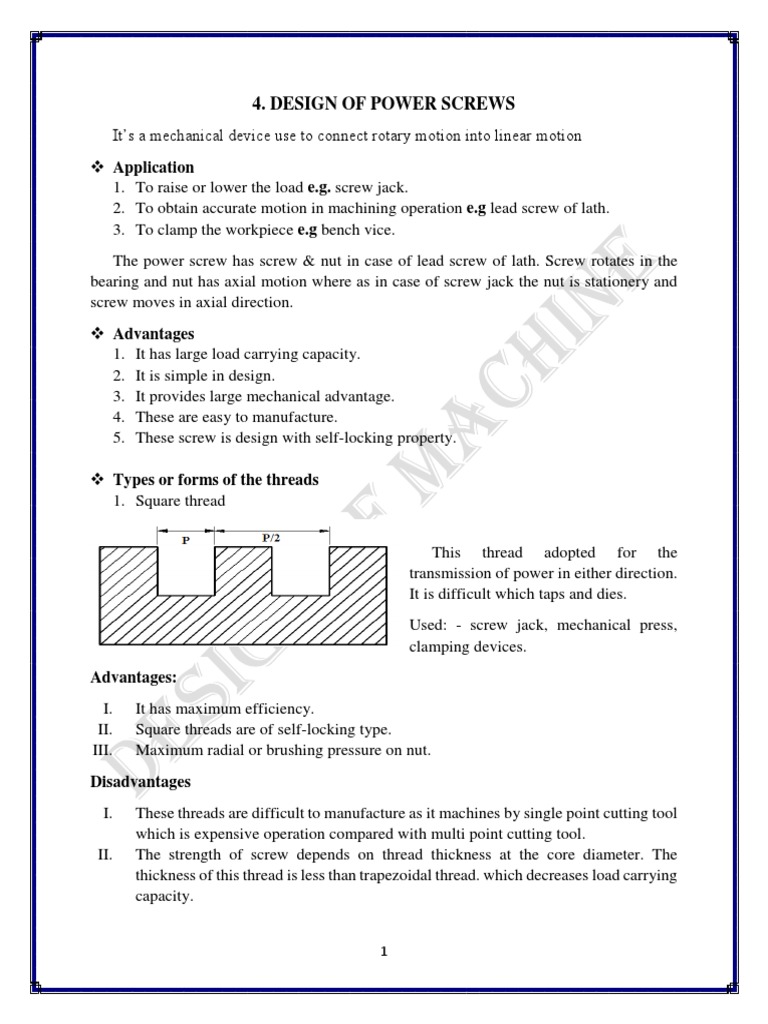 Design Considerations and Stress Analysis of Power Screws | PDF | Screw ...