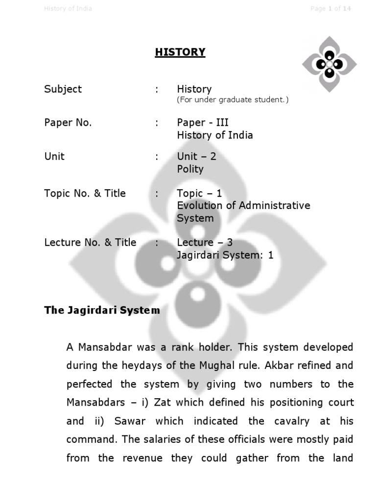 The Evolution and Characteristics of the Jagirdari System in Mughal ...