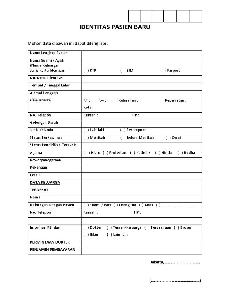 Formulir Pendaftaran Pasien Baru | PDF
