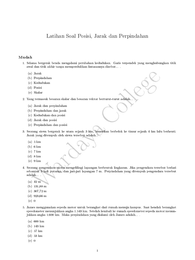 Latihan Soal Jarak dan Perpindahan | PDF