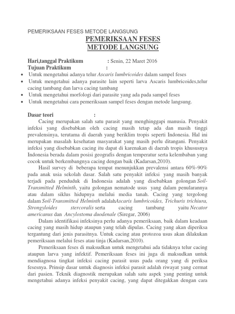 Pemeriksaan Feses Metode Langsung | PDF