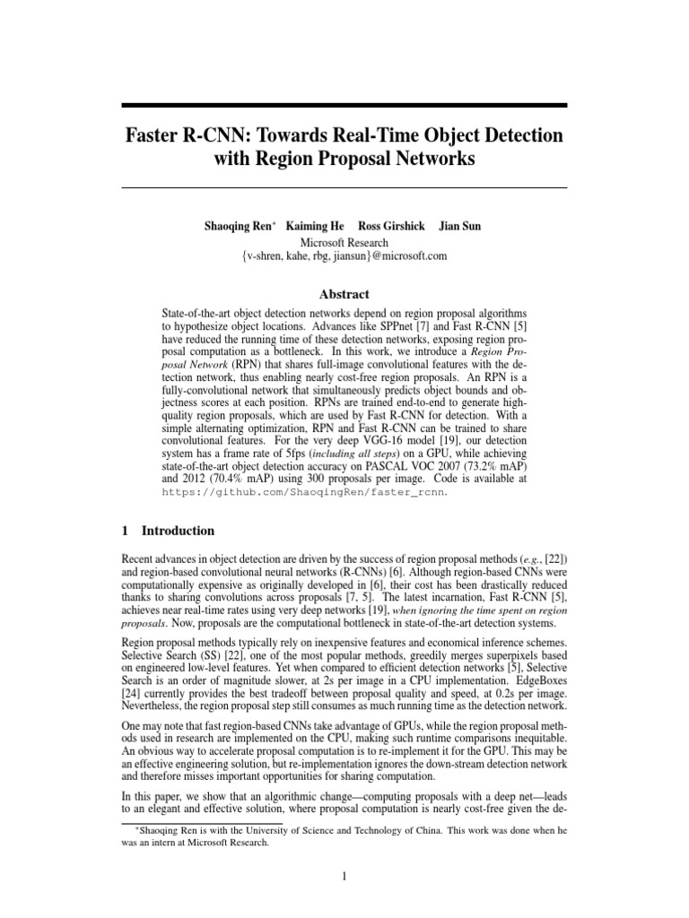 5638 Faster R CNN Towards Real Time Object Detection With Region Proposal Networks | PDF ...
