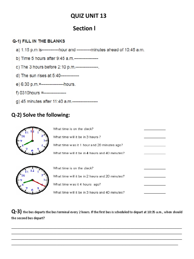 Quiz on Time Calculation Problems | PDF