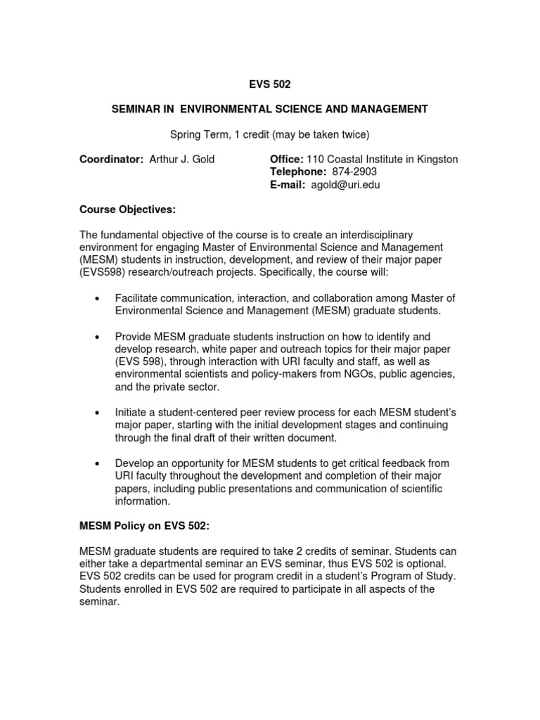 Evs 502 Syllabus | PDF | Data Analysis | Graduate School