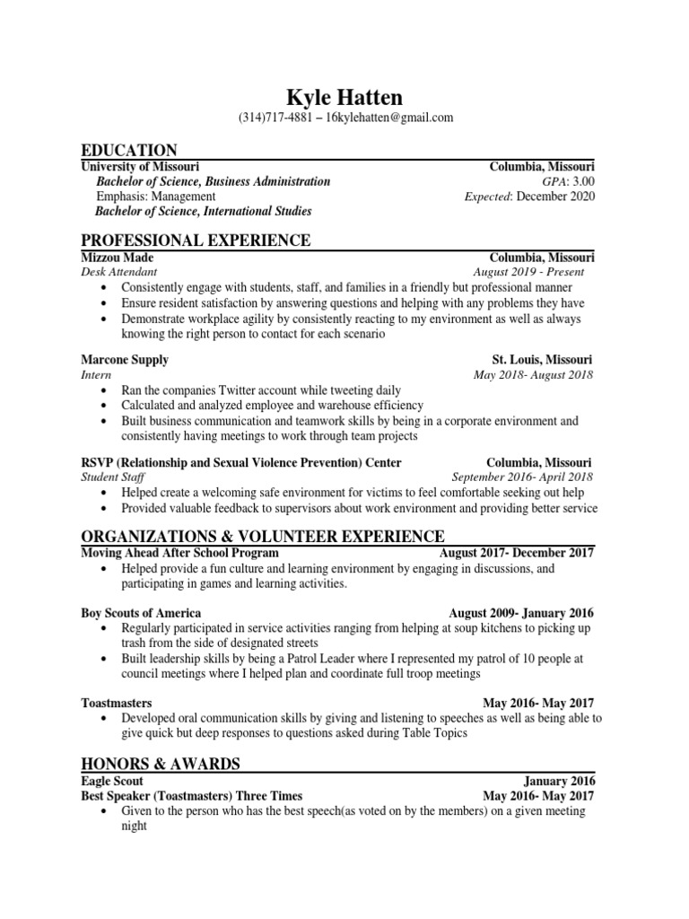 Kyle Hatten Resume | PDF | Leadership | Psychology