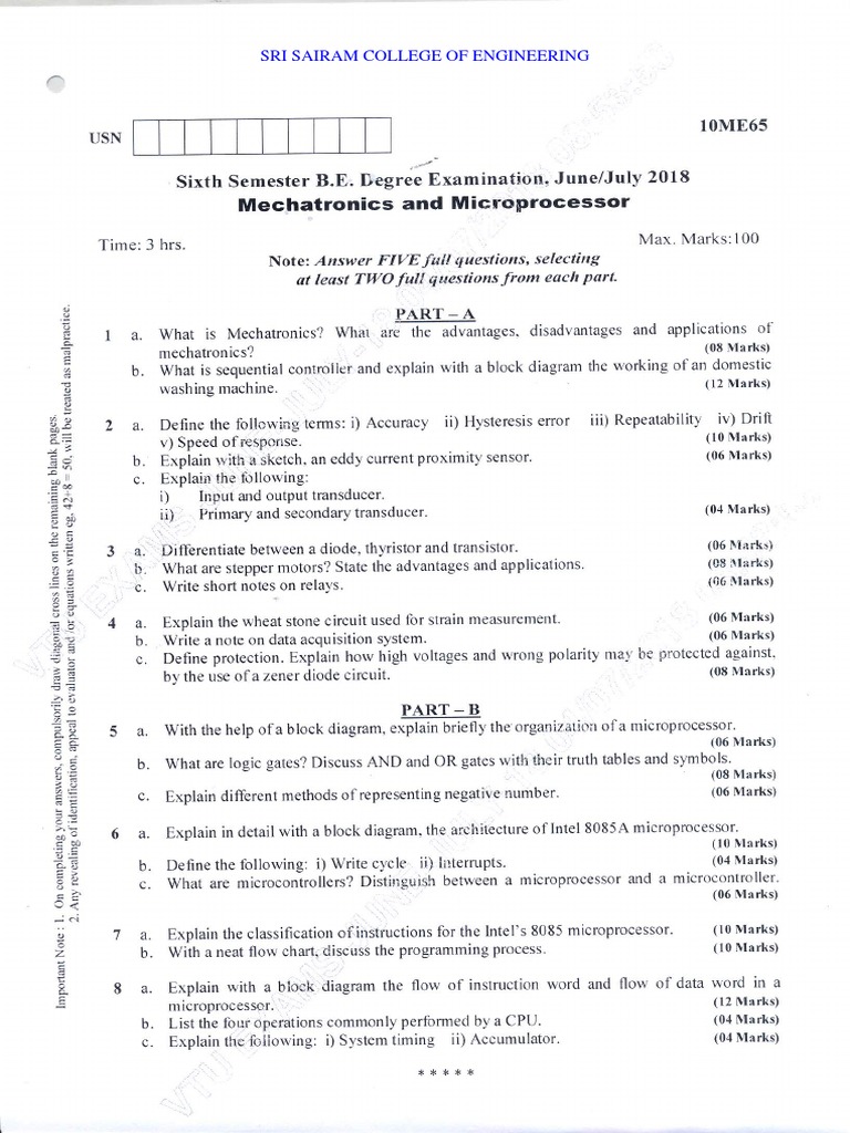 Mechatronics Microprocessor - Jun July - 2018-10ME65 PDF | PDF ...