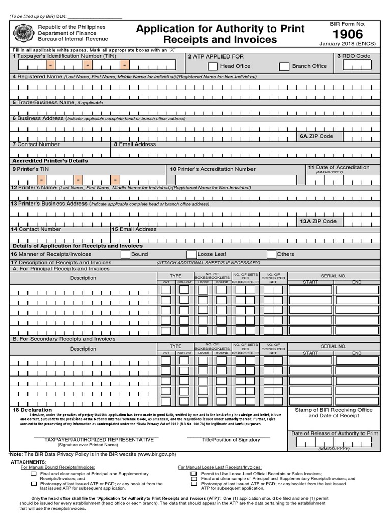 BIR Form 1906: Receipt Printing Application | PDF | Invoice | Receipt