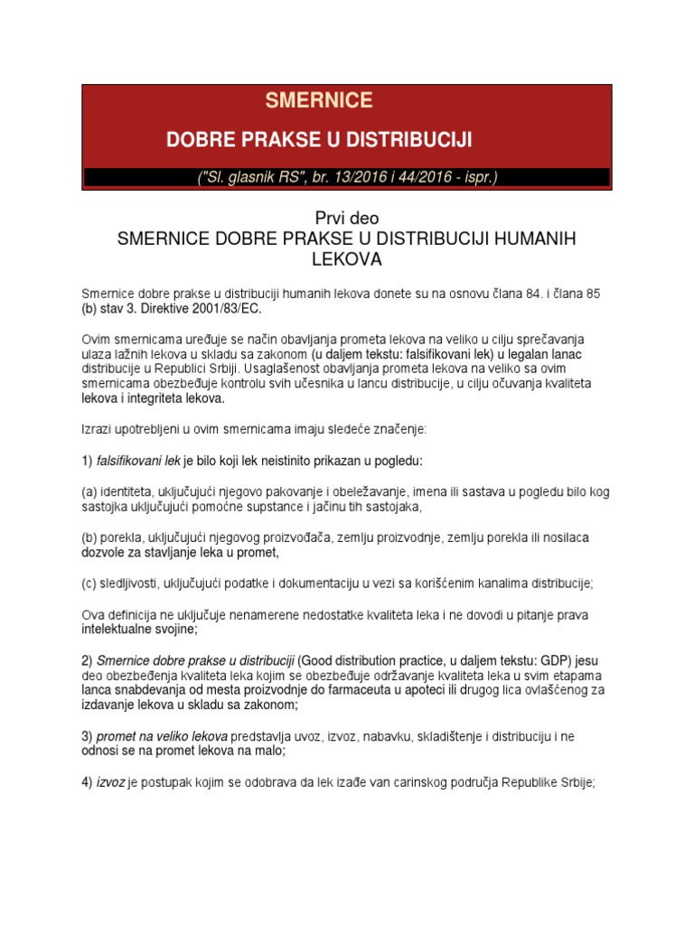 Smernice Dobre Prakse U Distribuciji | PDF