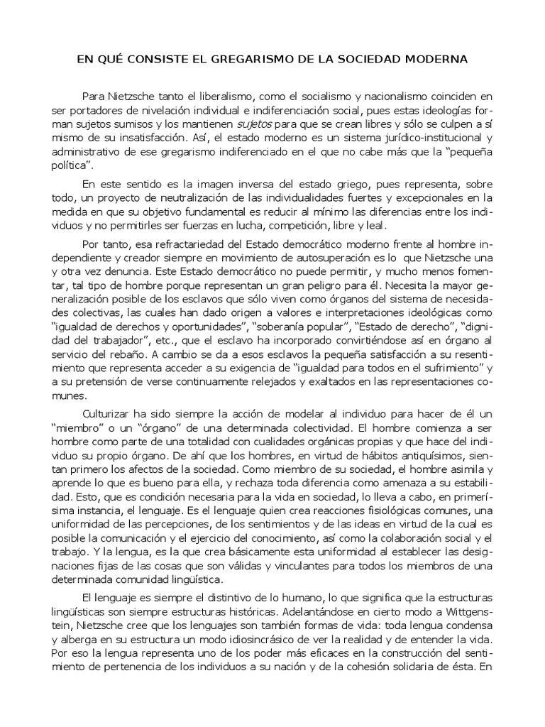 En Qué Consiste El Gregarismo de La Sociedad Moderna | PDF | Friedrich ...