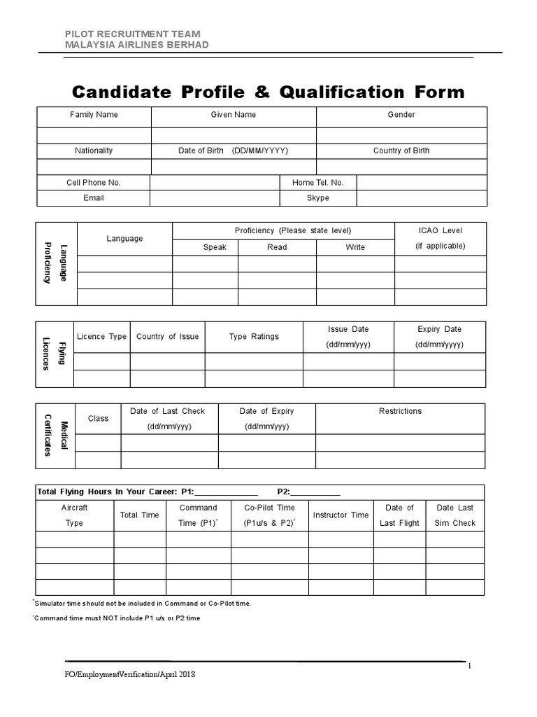 Candidate Profile Form Expat - Template | PDF | Flight Instructor ...