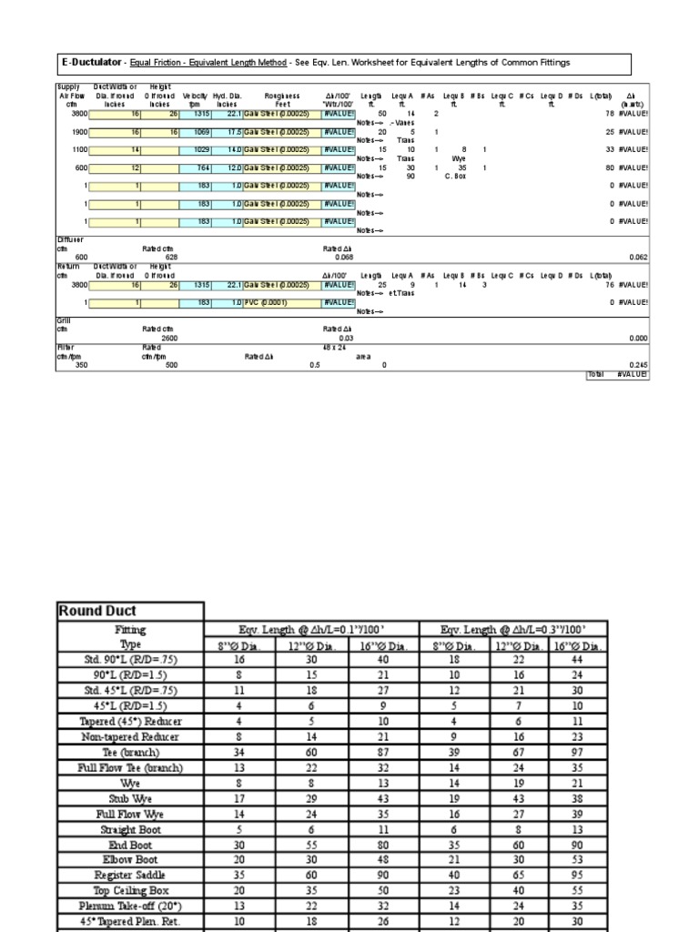 3 E Ductulator Xls | Duct (Flow) | Chemical Engineering
