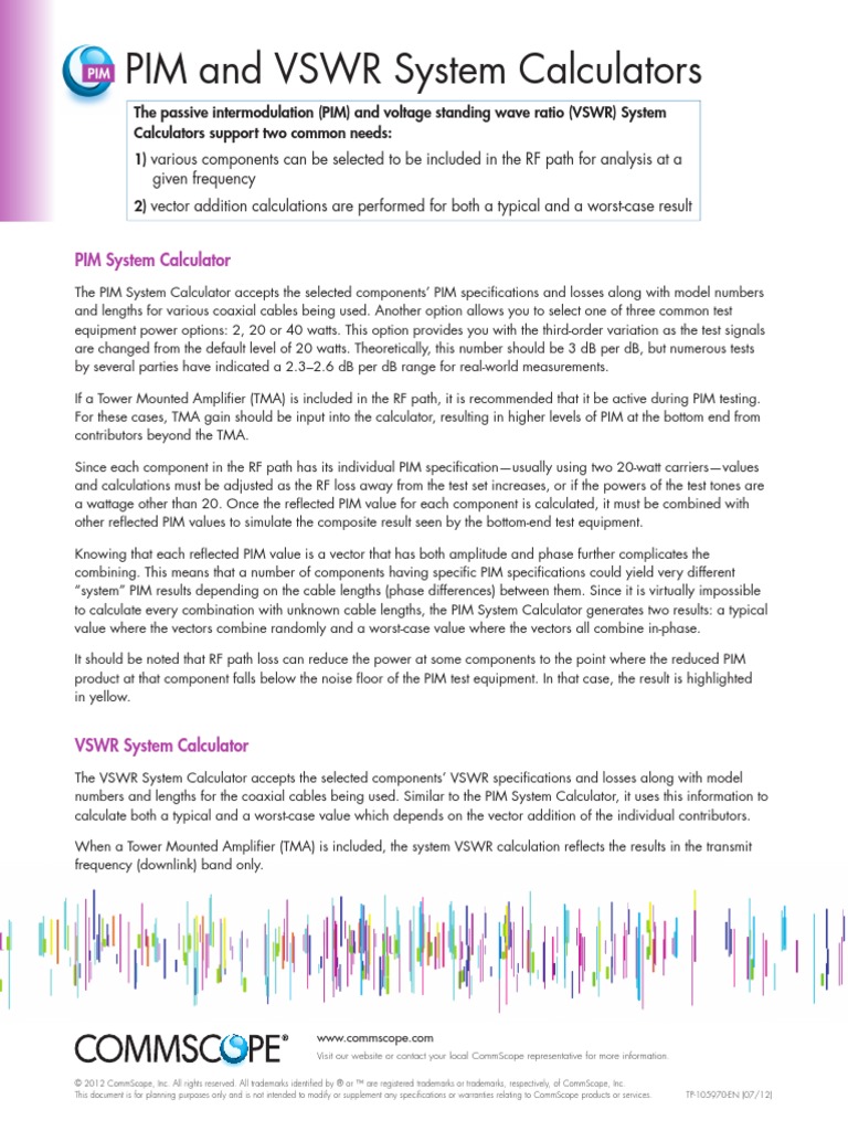 PIM and VSWR System Calculators Notes | PDF | Radio | Electrical ...