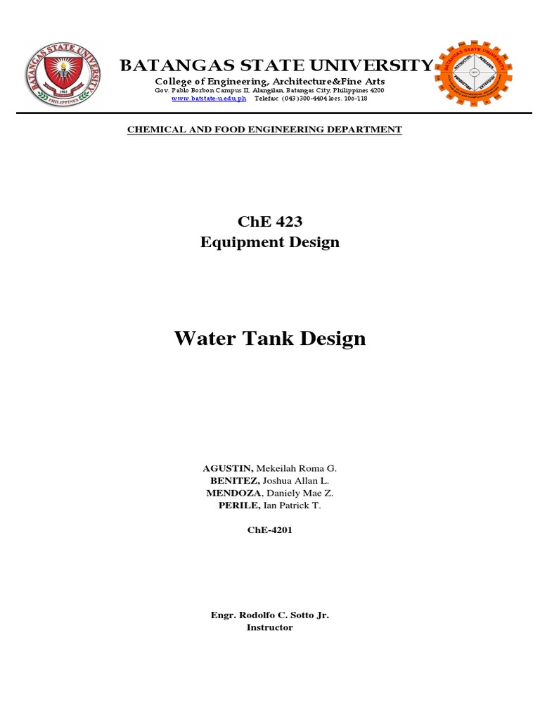 Water Tank Design: Batangas State University | PDF | Pipe (Fluid ...
