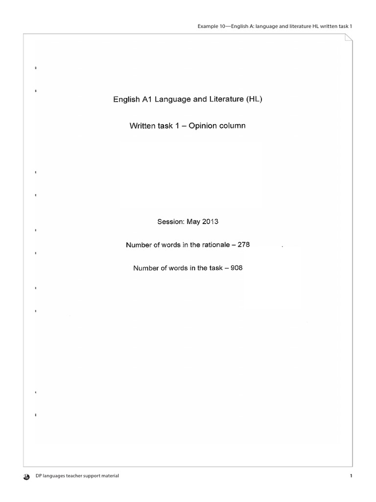 Example 10-English A: Language and Literature HL Written Task 1 | PDF