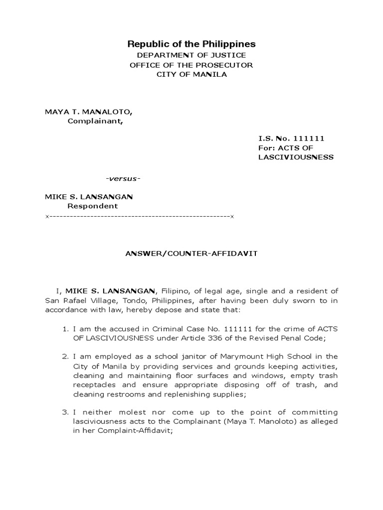 Counter Affidavit | PDF | Affidavit | Social Institutions